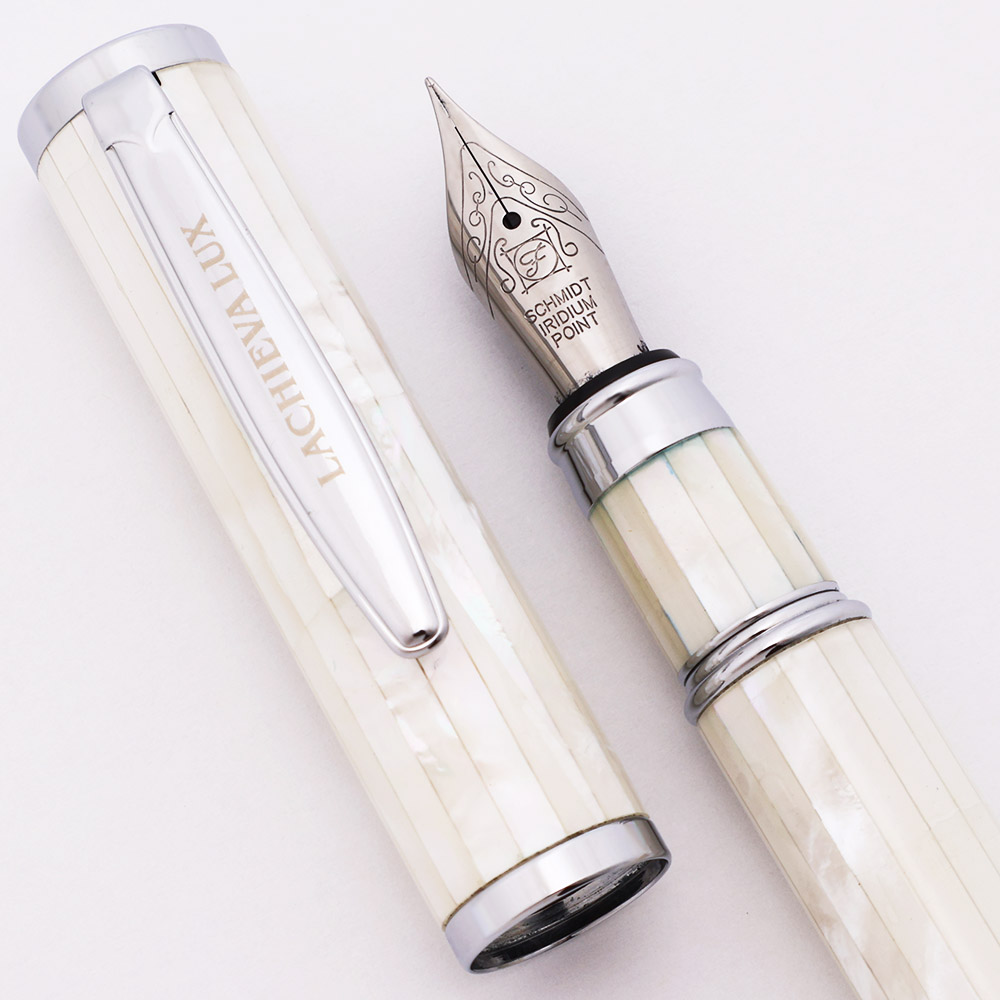 Lachieva Lux Fountain Pen - Faceted Mother of Pearl w/Chrome Trim, C/C, Fine Schmidt Nib ...
